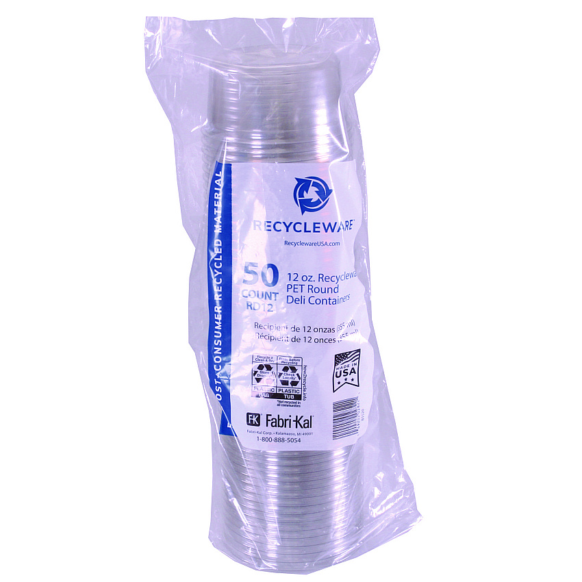 Fabri-Kal Recycleware Round Deli Container, 12 oz, 4.6" Diameter x 2.3 ...