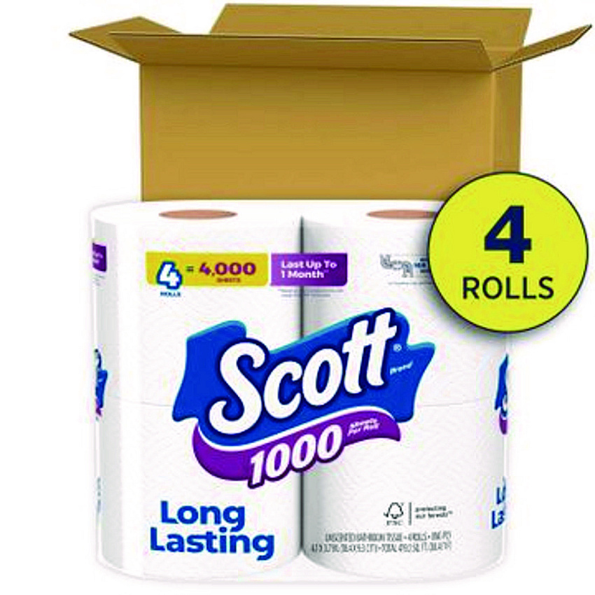 Scott 1000 Bathroom Tissue, Septic Safe, 1-Ply, White, 1,000 Sheets ...
