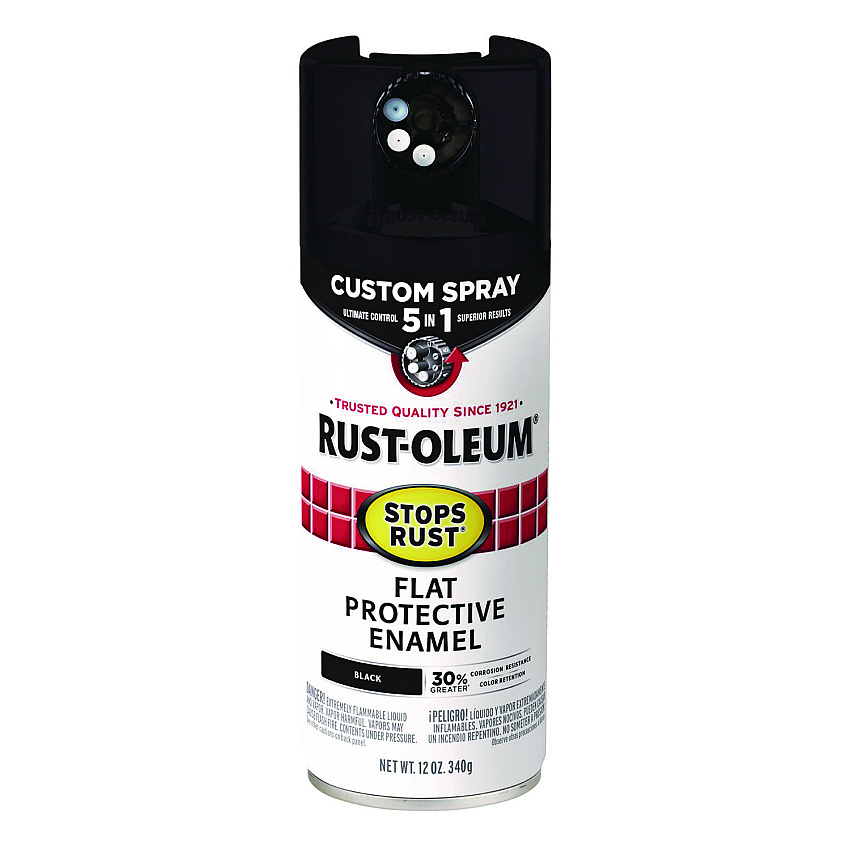 Rust-Oleum Stops Rust 5-in-1 Spray Paint, Flat Black, 12 oz Aerosol Can ...