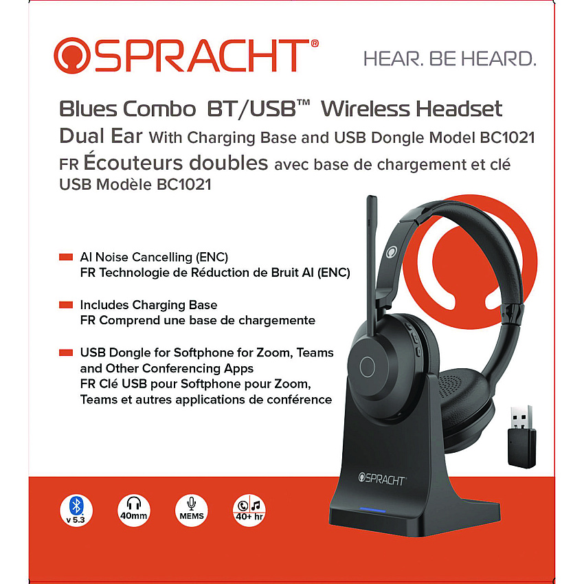 Spracht Blues Combo Binaural Headset, Over The Ear, Black (BC1022 ...