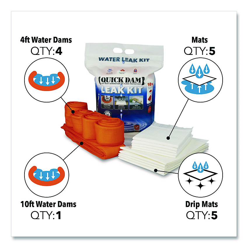 Quick Dam Leak Kit, (5) Drip Mats, (5) Mats, (4) 4 ft Water Dams, (1 ...