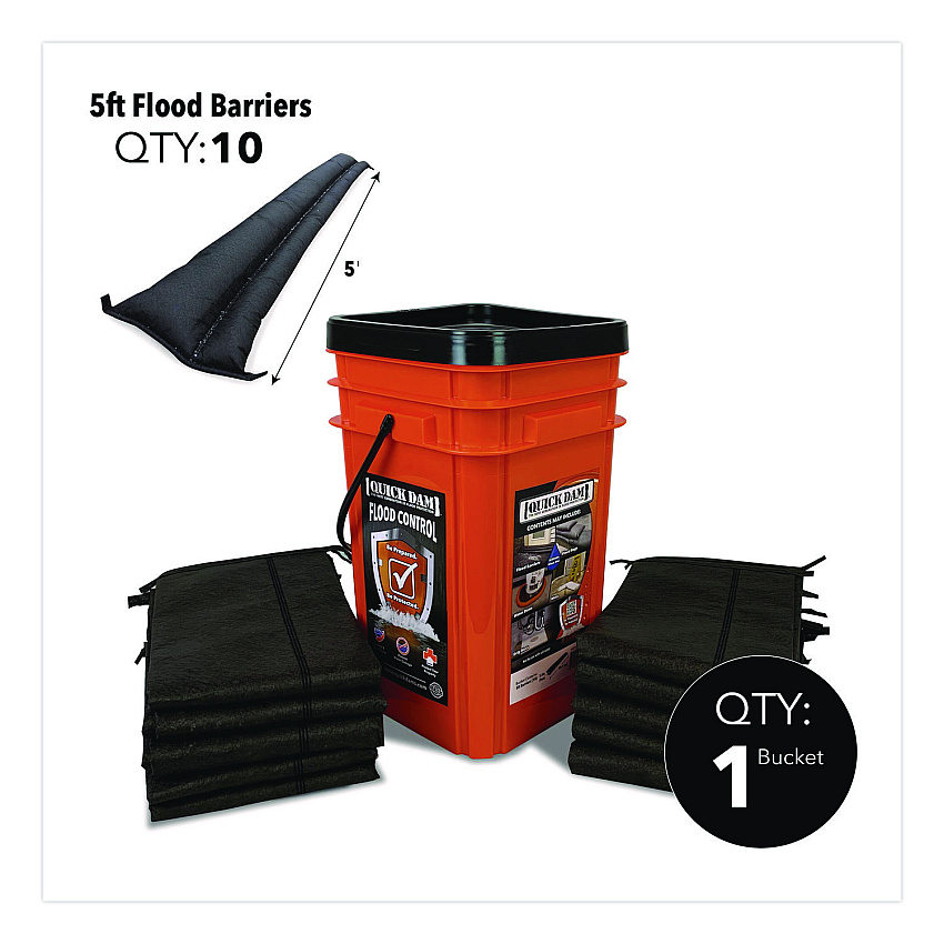 Quick Dam Outdoor Grab and Go Bucket Kit, (1) Bucket, (10) 5 ft Flood ...