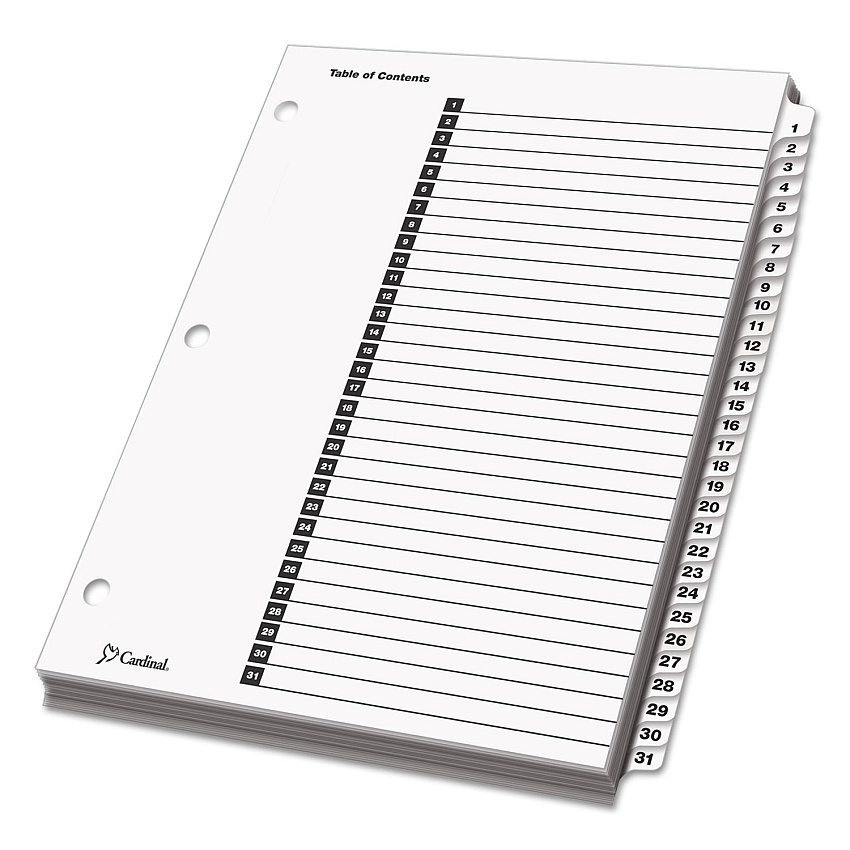 Cardinal OneStep Printable Table of Contents and Dividers, 31-Tab, 1 to ...
