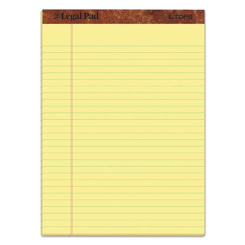 TOPS "The Legal Pad" Ruled Perforated Pads, Wide/Legal Rule, 50 Canary ...