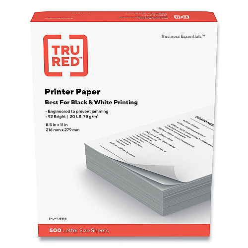 TRU RED Printer Paper, 92 Bright, 20 lb Bond Weight, 8.5 x 11, 500 ...