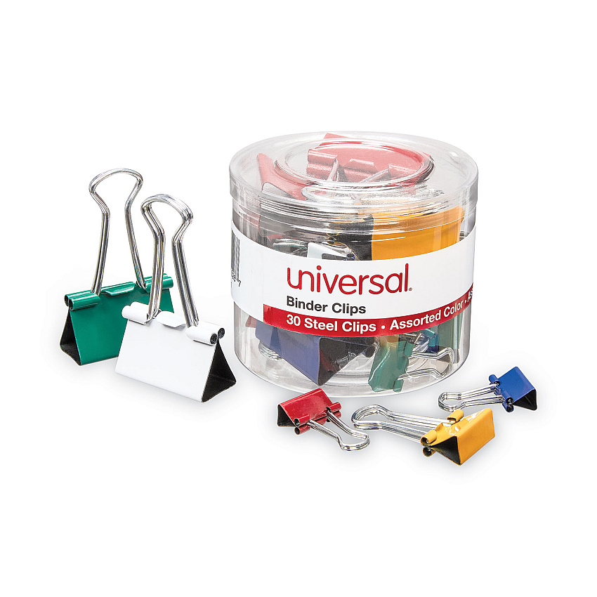 Universal Binder Clips in Dispenser Tub, Assorted Sizes and Colors, 30 ...