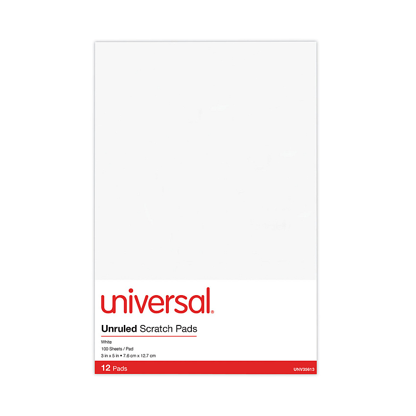 Universal Scratch Pads, Unruled, 3 x 5, White, 100 Sheets, 12/Pack ...