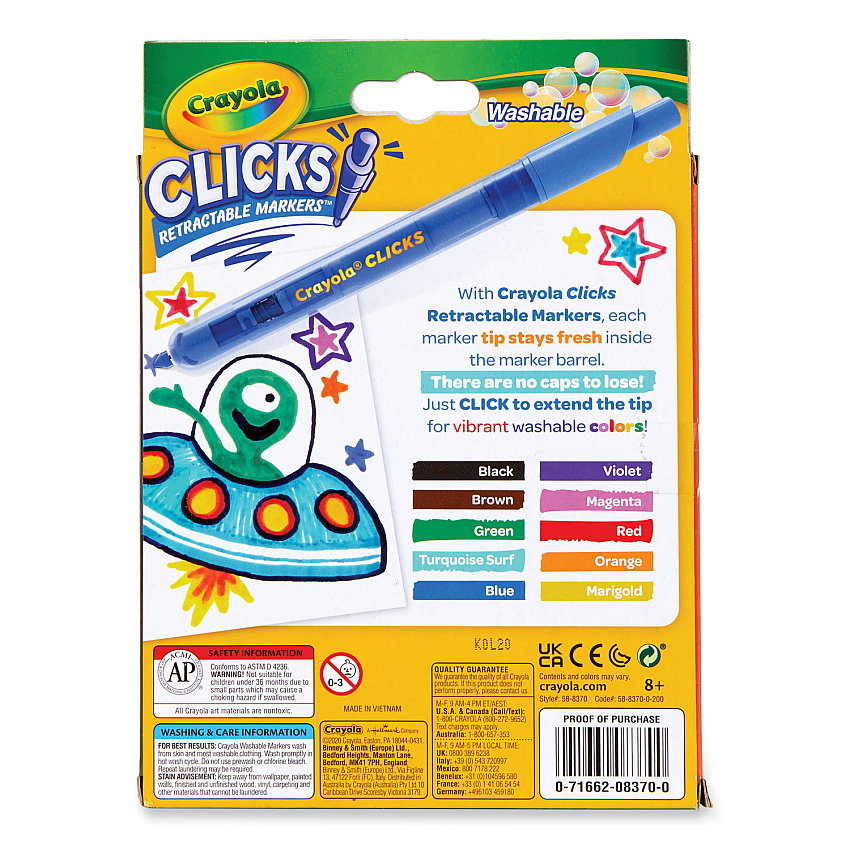 Crayola Super Clicks Retractable Markers, Assorted Bullet Tip Sizes ...