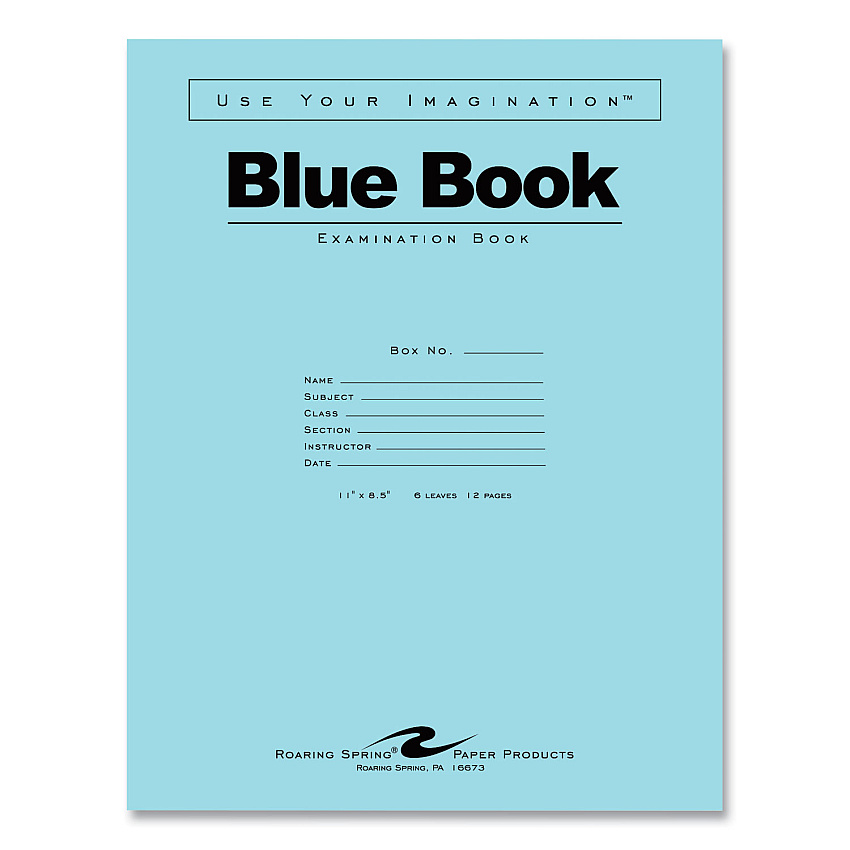 Roaring Spring Examination Blue Book, Wide/Legal Rule, Blue Cover, (6 ...