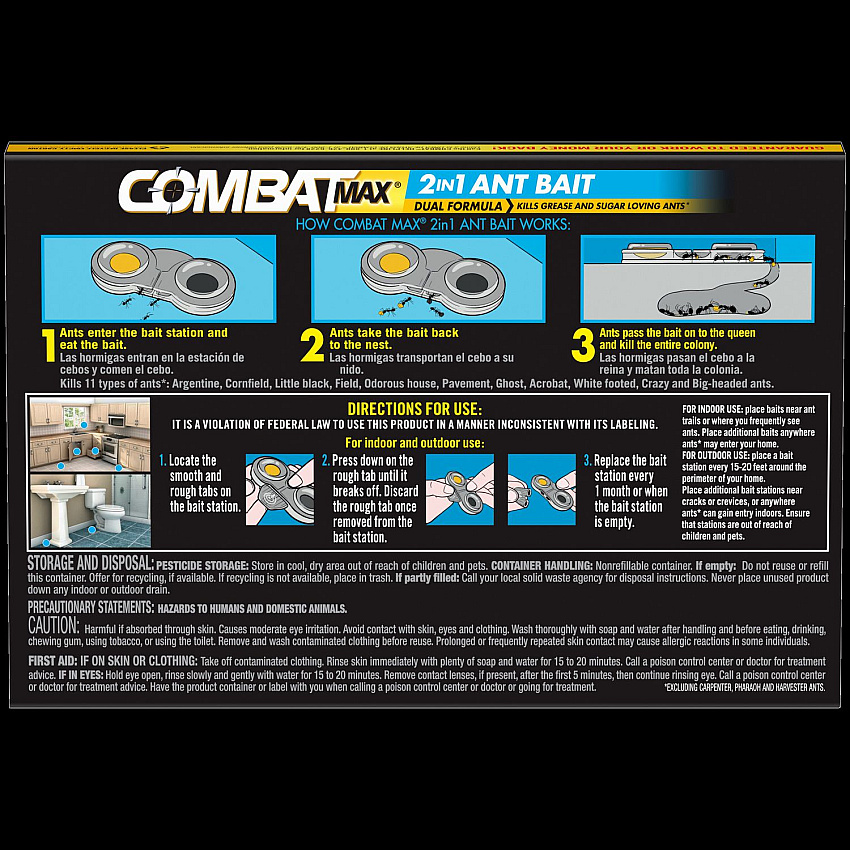 Combat Max 2-in-1 Ant Bait, 4/Pack, 8 Packs/Carton (07172) | Bluedogink.com