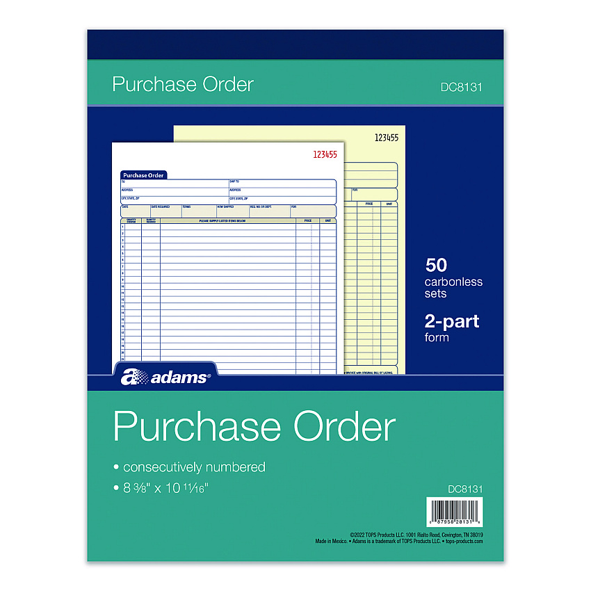 Adams Multipart Purchase Order Pad, Two-Part Carbonless, 8.38 x 10.19 ...