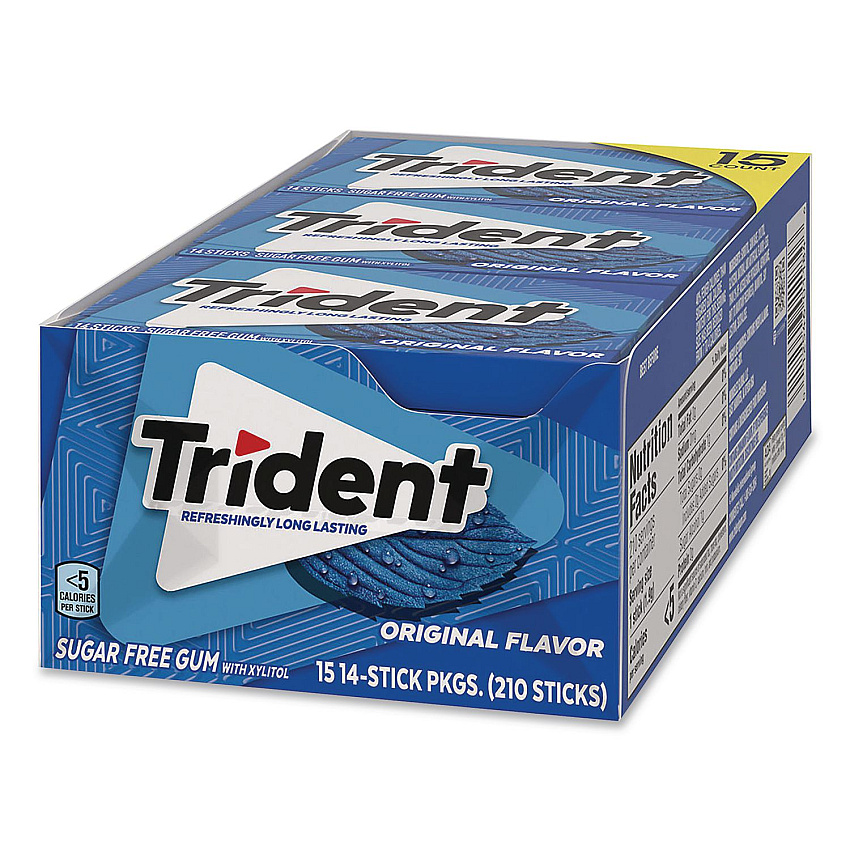 Trident Sugar-Free Gum, Original Mint, 14 Sticks/Pack, 15 Packs/Carton ...