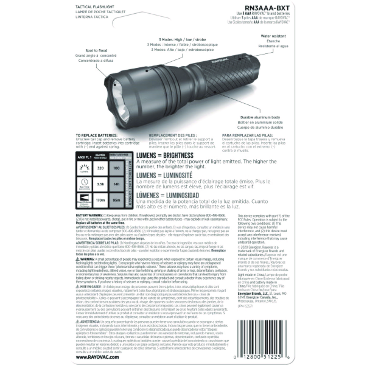 Rayovac LED Aluminum Flashlight, 3 AAA Batteries (Included), Black ...
