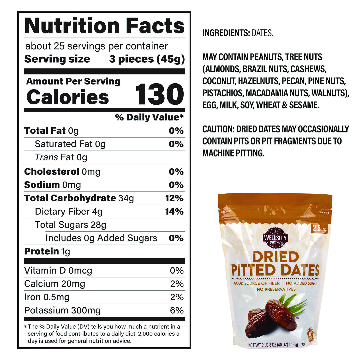 Wellsley Farms Dried Pitted Dates, 40 oz Bag (22002363) | Bluedogink.com