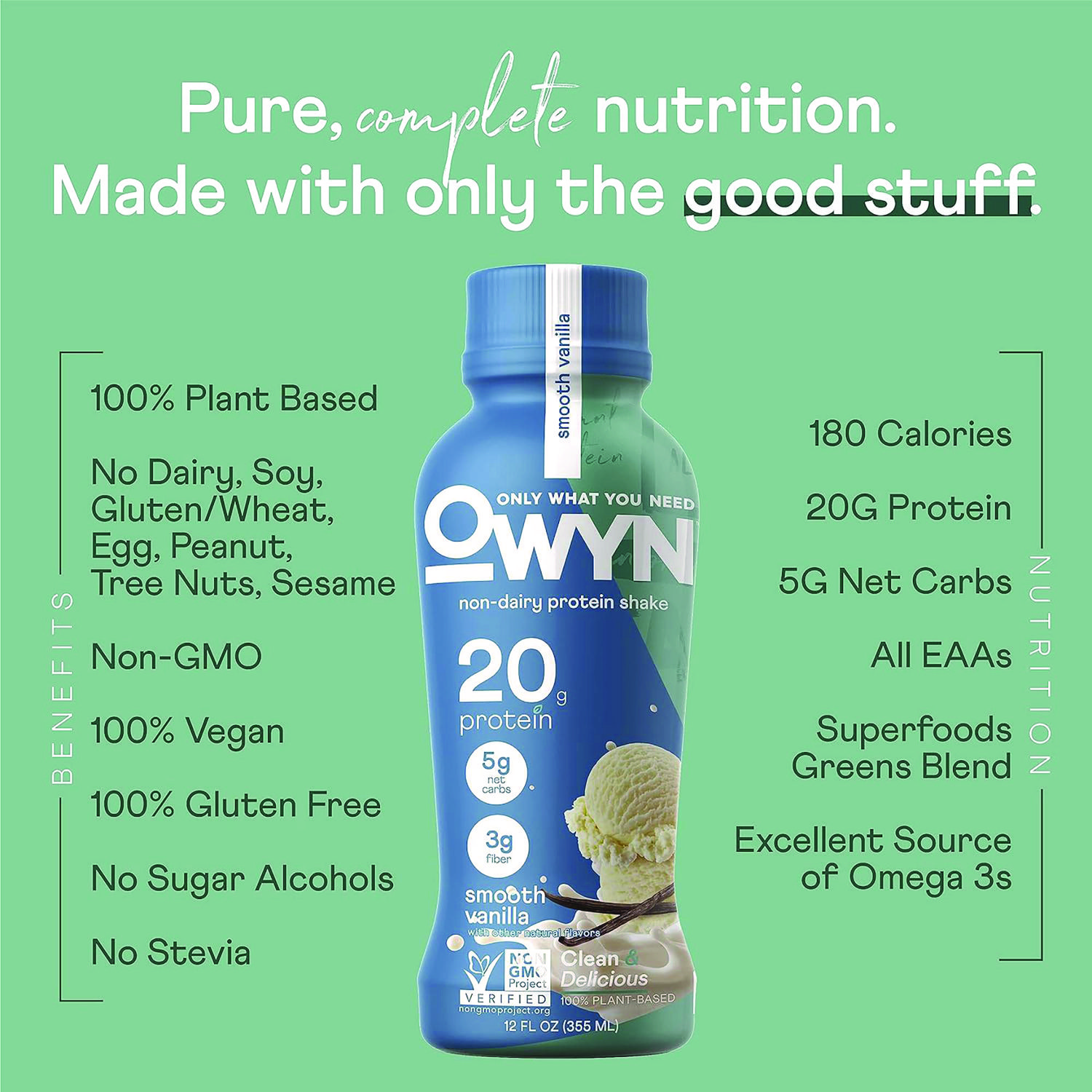 Owyn 20 g Protein Drink, Vanilla, 12 oz Bottle, 12/Carton (38200002 ...