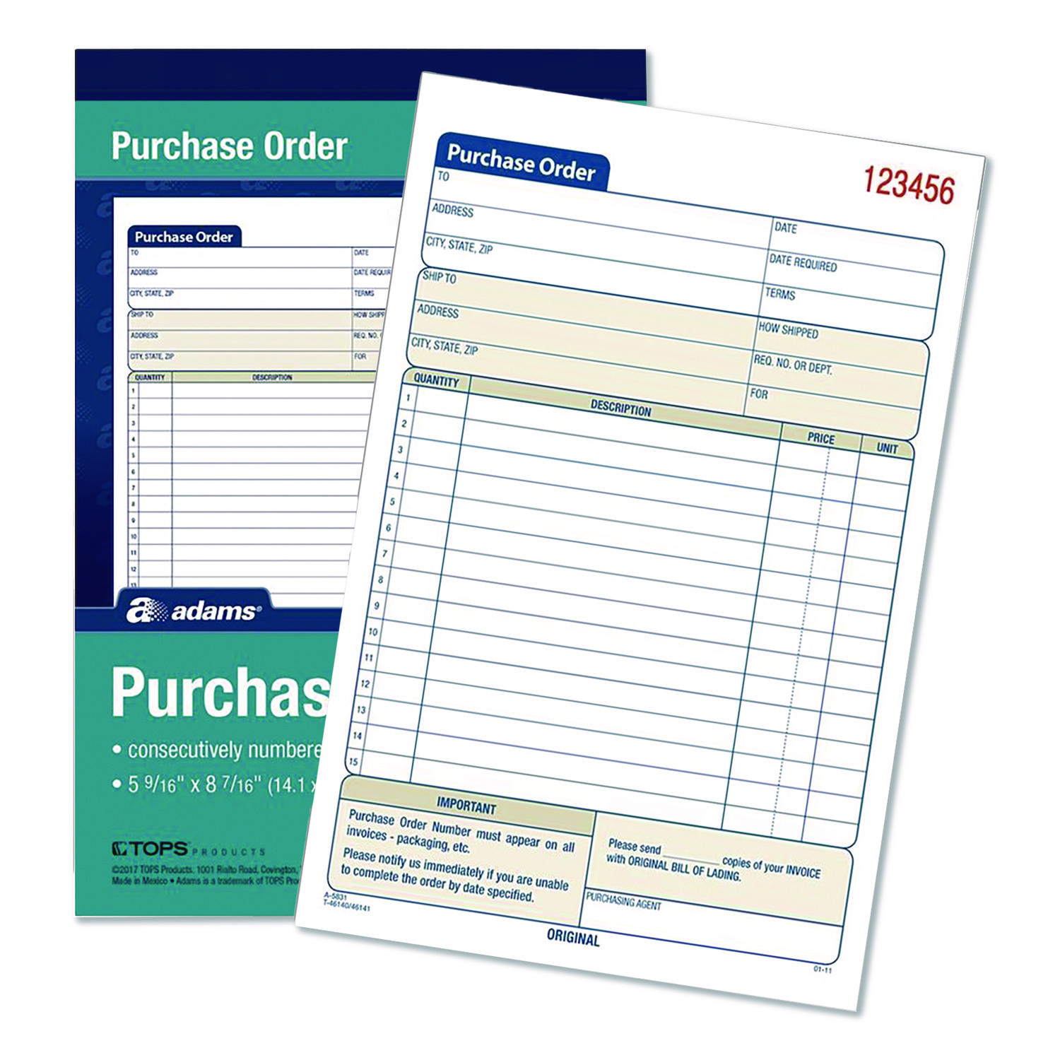 Adams Multipart Purchase Order Pad, Two-Part Carbonless, 5.56 x 7.94 ...
