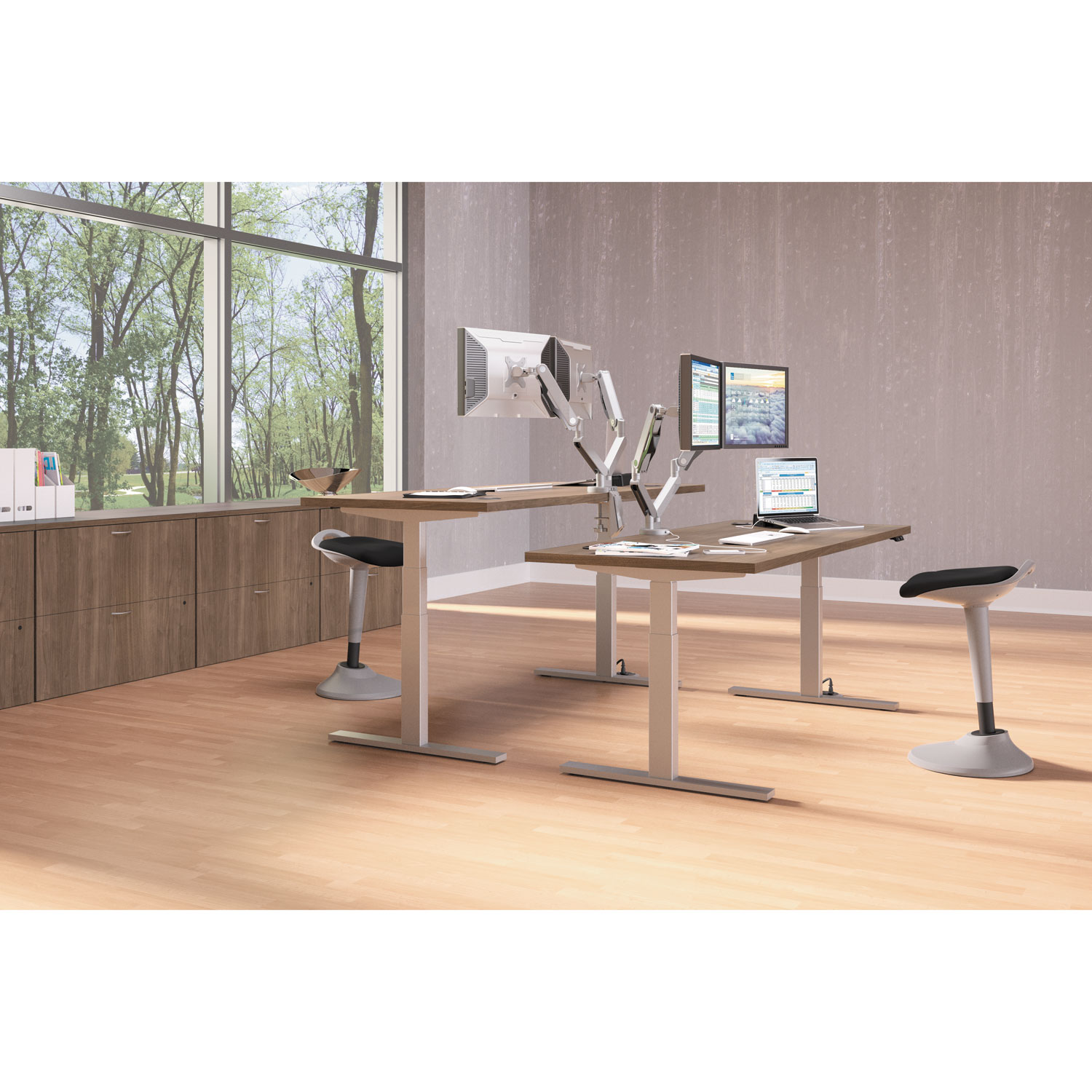 HON Dual Monitor Arm with USB, for 21" Monitors, 360 deg Rotation/Pan ...