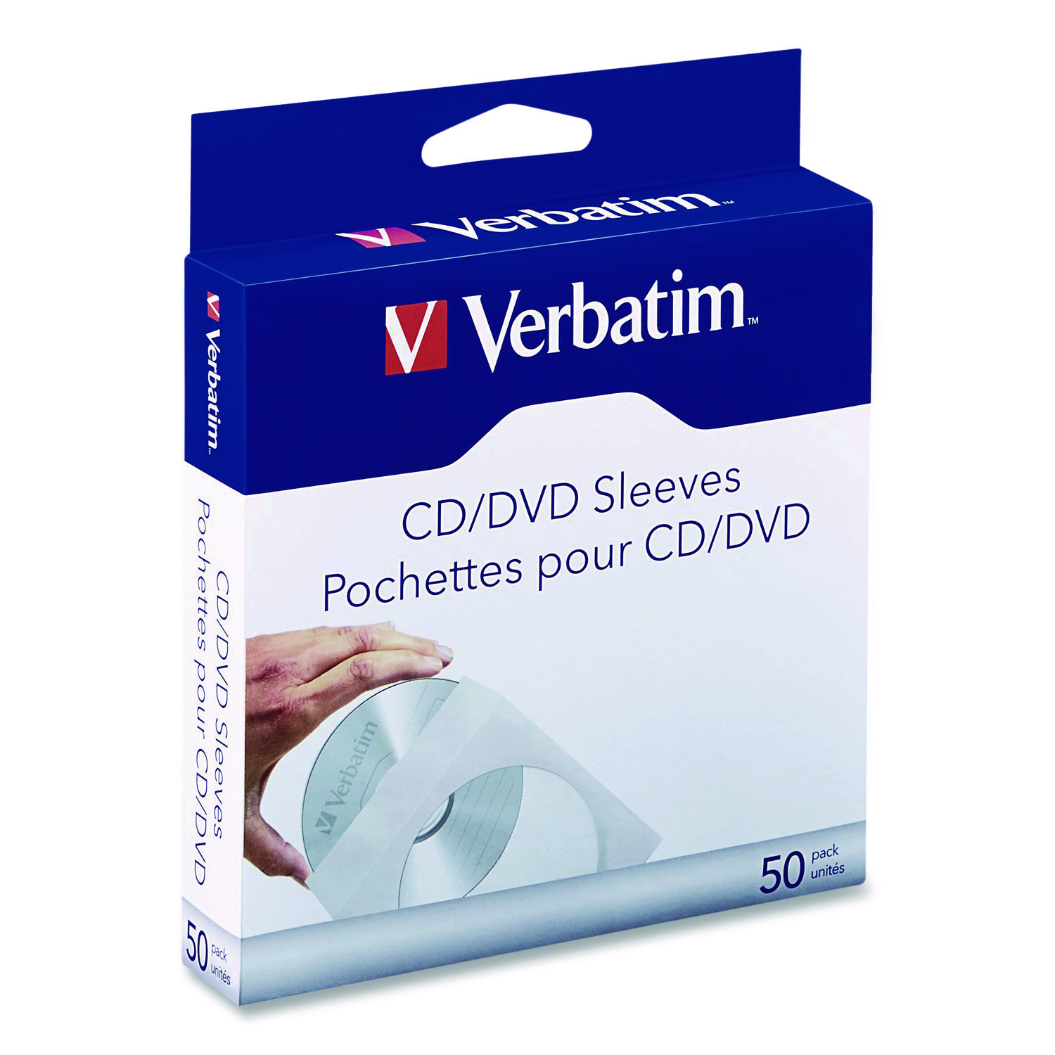 Verbatim CD/DVD Sleeves, 1 Disc Capacity, Clear/White, 50/Box (70126 ...