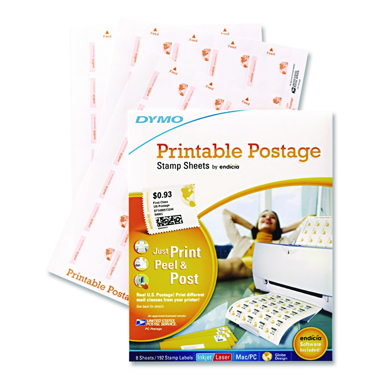 DYMO Printable Postage Stamp Sheets, White, 24 Labels/Sheet, 8 Sheets ...
